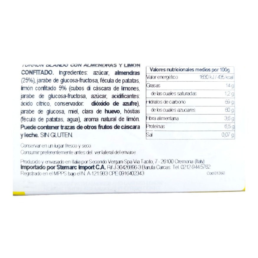 TURRON BLANDO CON ALMENDRAS Y LIMÓN CONFITADO - Via Appia